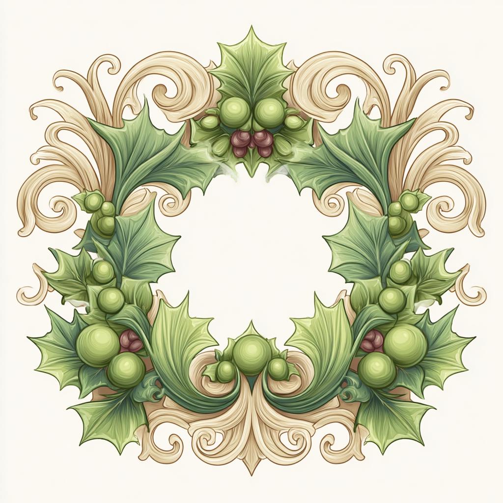 Christmas Wreath, Holiday Frame, Winter Garland, Art Nouveau, Holly ...