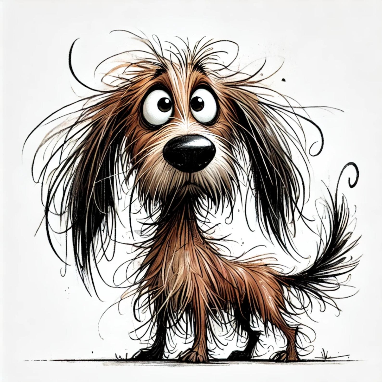 Scruffy Dog 3, Scruffy Dog Cartoon, Standing Shaggy Dog, Floppy-eared ...