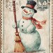 Vintage Snowman, Snowman Stamp, Winter Postage, Christmas Art, Festive ...