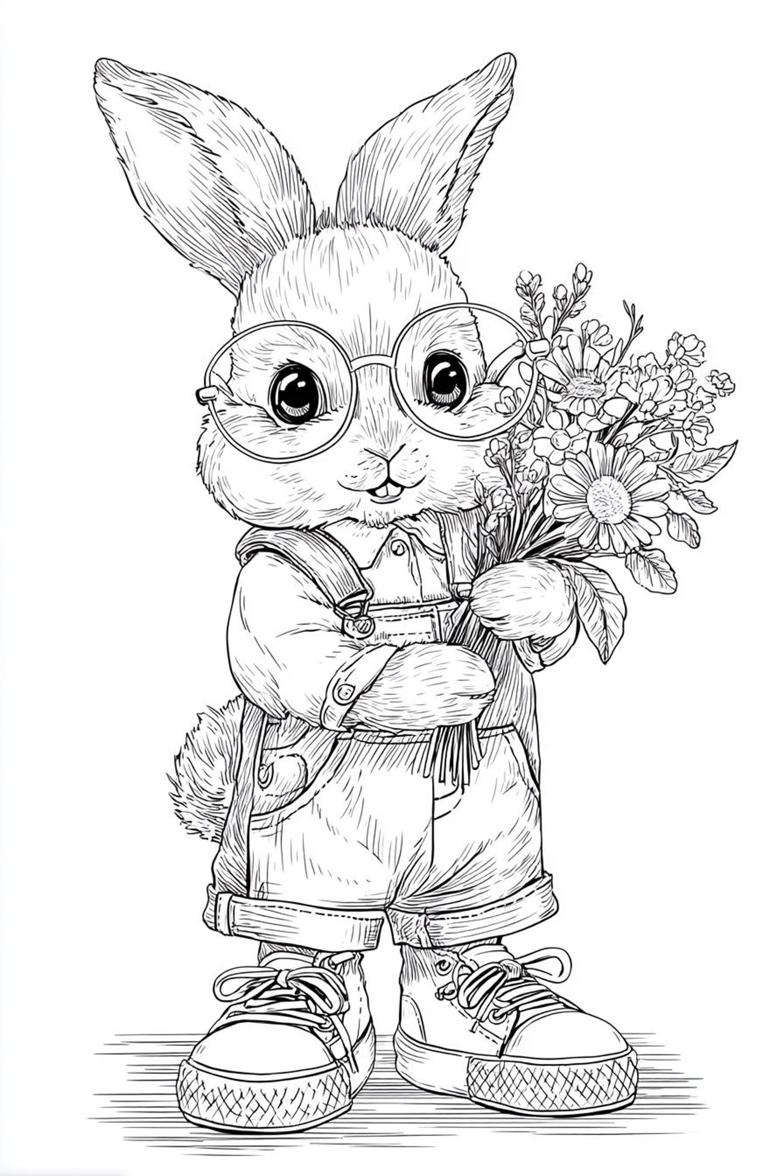 Spring Bunny, Flower Bunny, Cute Rabbit, Floral Bouquet, Bunny Art ...