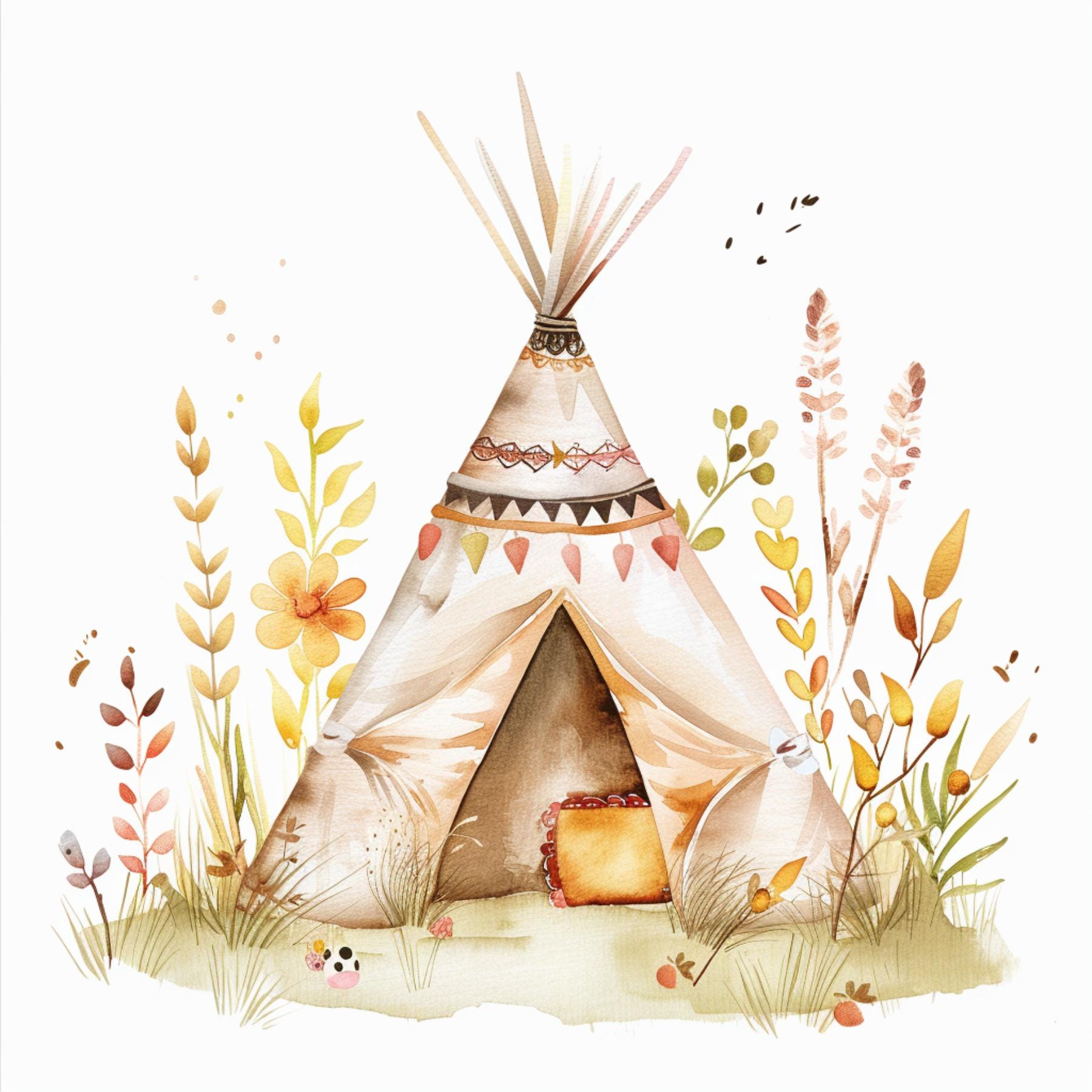 Boho Teepee, Kids Teepee, Nursery Tent, Boho Tent Art, Whimsy Teepee ...