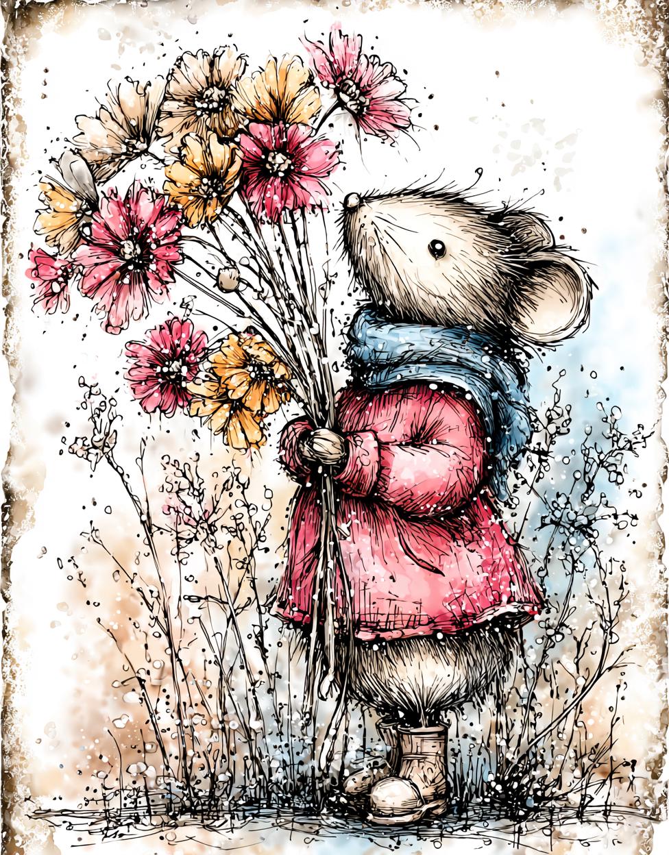 Mouse Art, Cute Mouse, Floral Mouse, Wildflowers, Spring Blooms ...