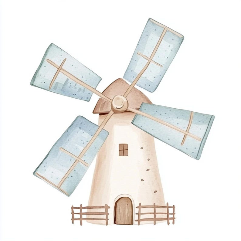 Windmill Clipart, Rustic Art, Pastel Decor, Country Style, Farm Charm ...