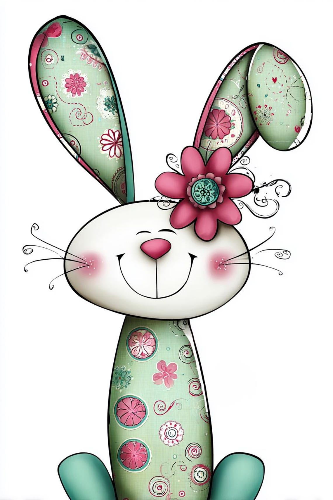 Floral Easter Bunny CLIPART, Storybook Rabbit PNG, Pastel Spring ...