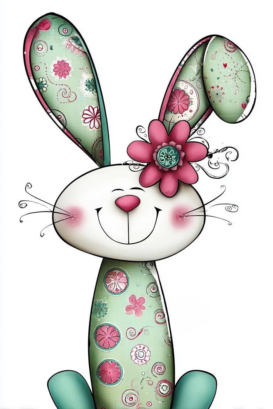 Floral Easter Bunny CLIPART, Storybook Rabbit PNG, Pastel Spring ...