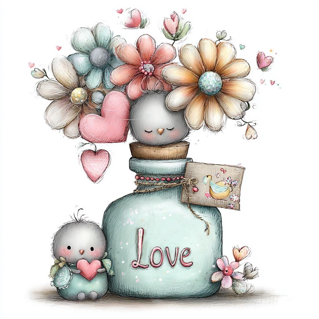 Whimsical Love Potion Clipart Set, Hand-drawn Bottles With Hearts and ...