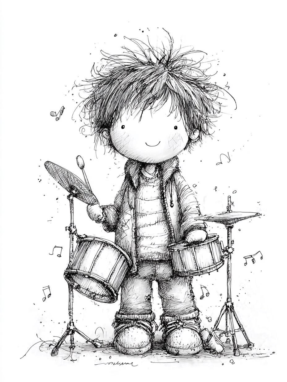 Drummer Boy, Cute Drummer, Sketch Boy, Kids Music Art, Music Lover ...