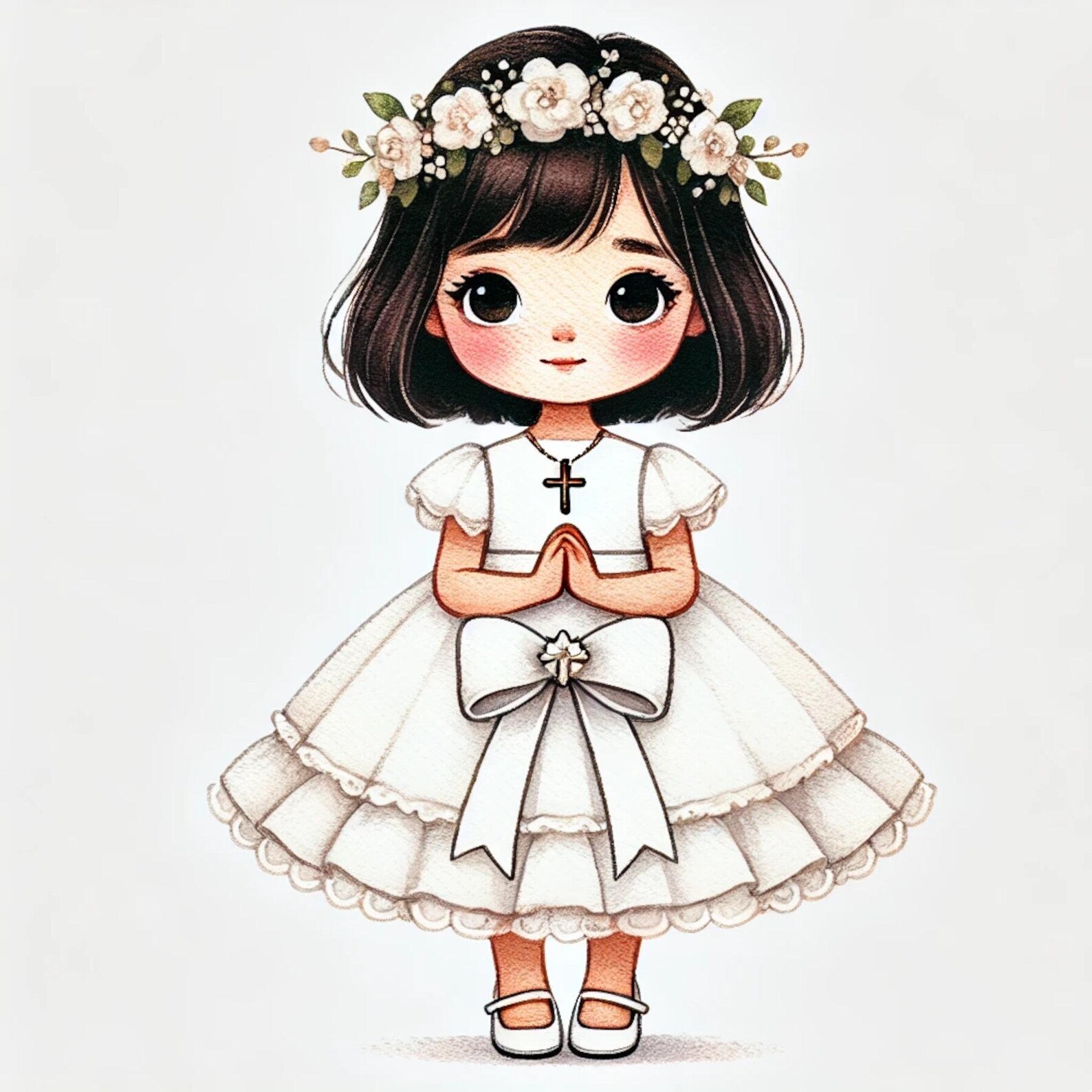 First Communion Girl, Watercolor Illustration, Cute and Sweet, Prayer ...