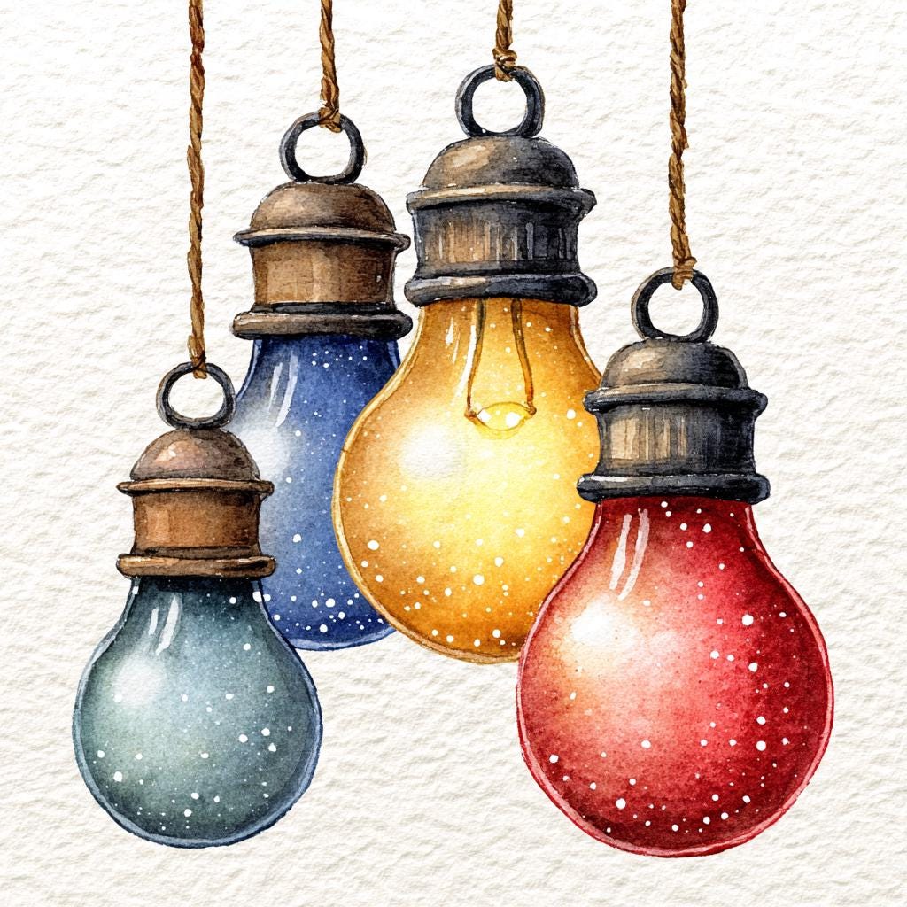 Watercolor Light Bulb Clipart Set, Christmas Lights PNG, Cozy Holiday ...