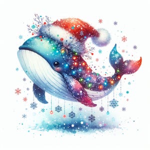 10 Whales Love Christmas 2 Clipart, Whales, Ocean Animals, Christmas ...