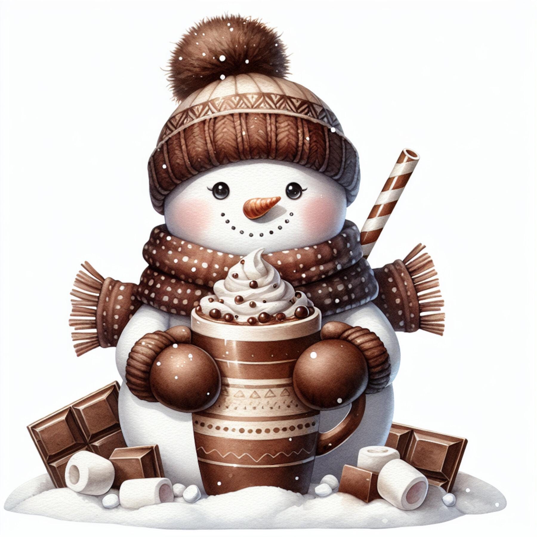 10 Hot Chocolate Snowmen, Snowman Clipart, Hot Chocolate, Marshmallows ...