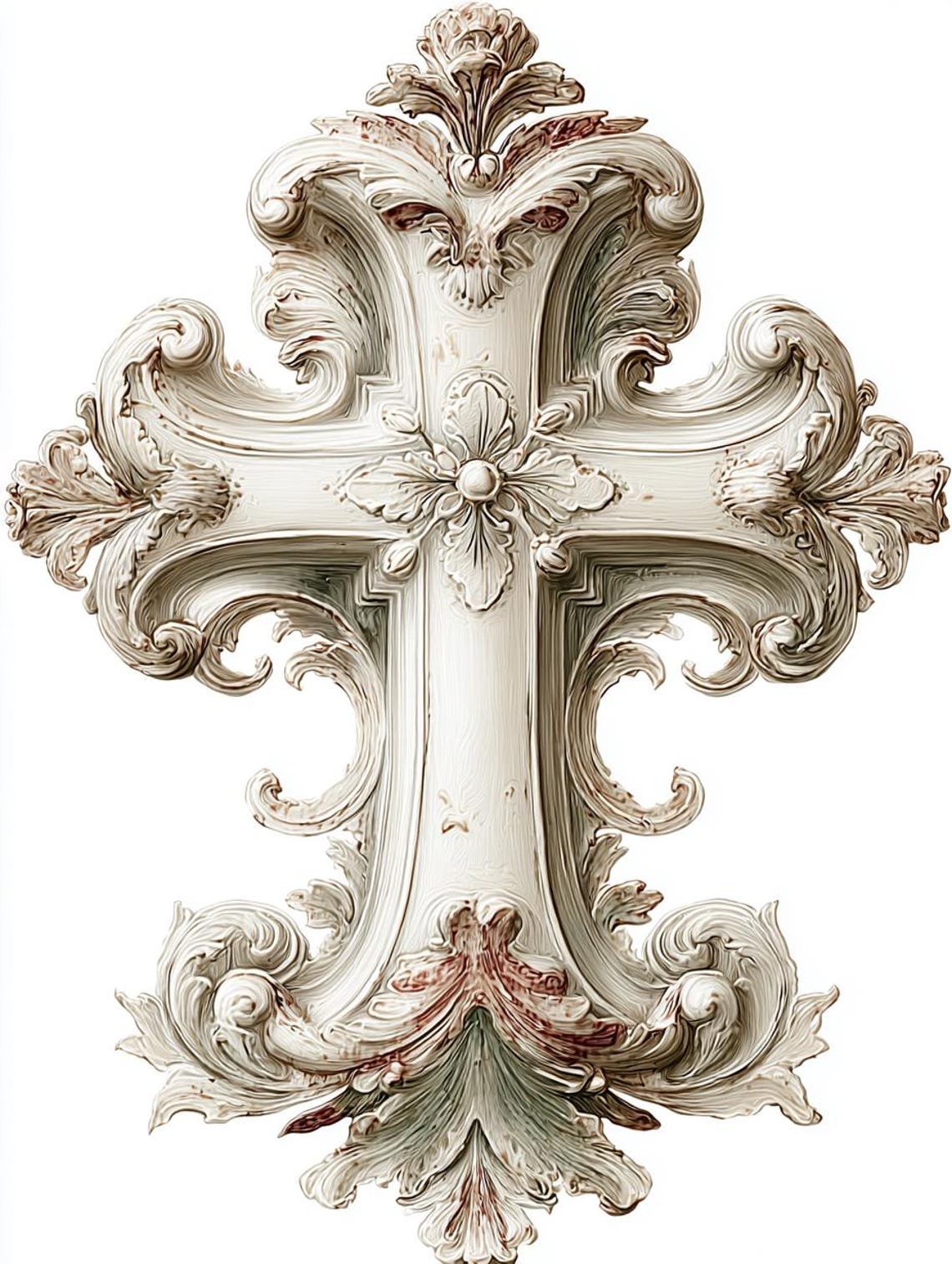 Ornate Cross CLIPART, Baroque Style Ivory Cross With Scrollwork Details ...