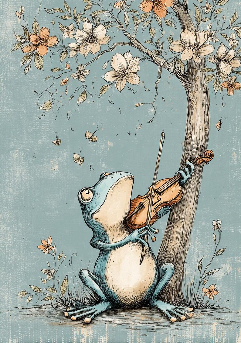 Blue Frog, Violin Frog, Music Frog, Frog Musician, Frog Playing, Tree ...