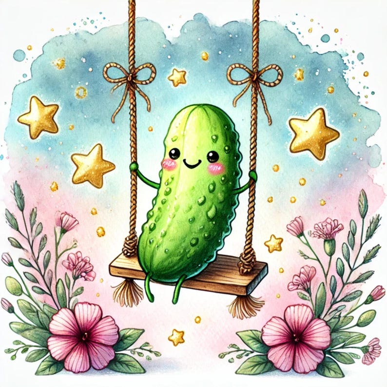 Whimsical Pickle, Humorous Food, Funny Pickle, Whimsical Clipart, Funny ...