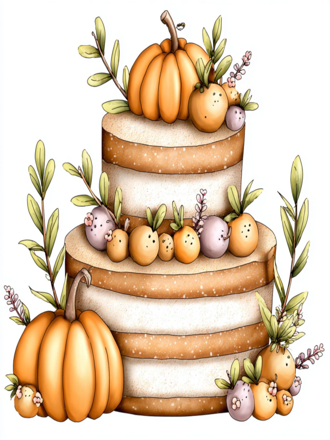Fall Cake Art, Pumpkin Cake, Autumn Cake Clip, Rustic Cake Decor ...