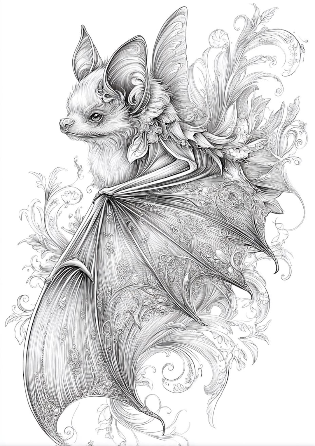 Baroque Batlings, Fantasy Bat Art, Bat Line Art, Gothic Bat Print ...