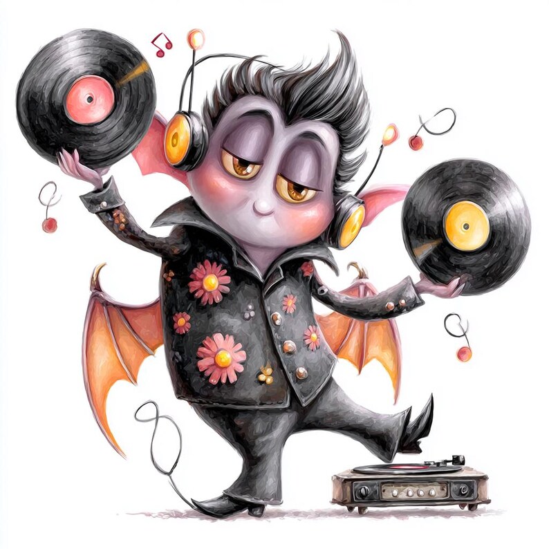 Vampire DJ, Halloween Party, Bat DJ Art, Record Player, Spooky Music ...