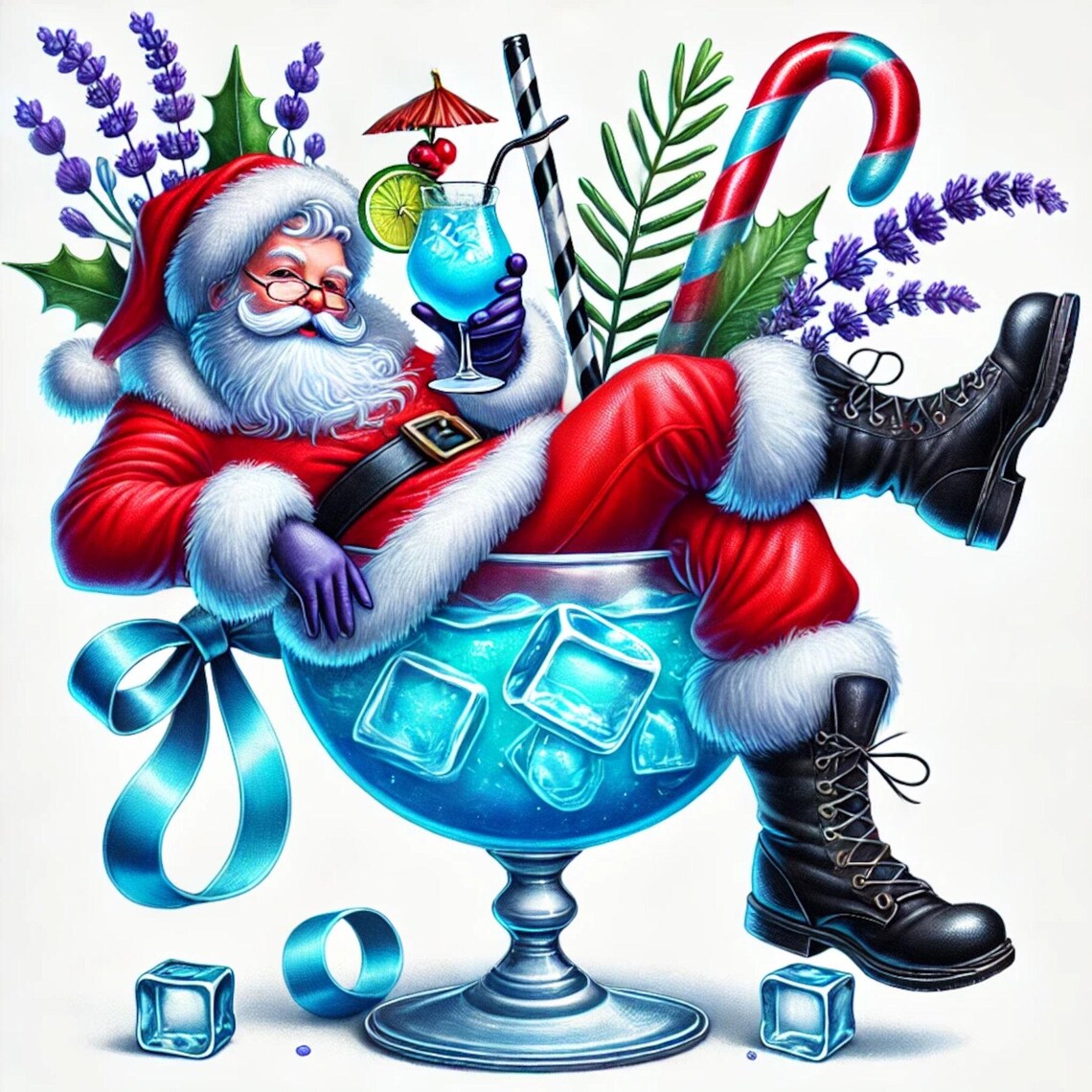 Funny Santa Claus in A Cocktail, Santa's Favorite Hot Mess Christmas ...