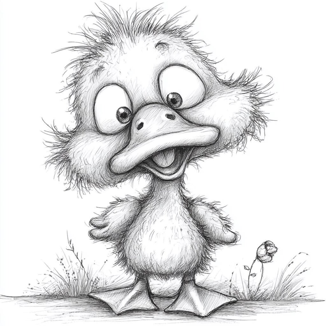Adorable Duckling Sketch Set, Whimsical Pencil Art of Cute Ducks ...