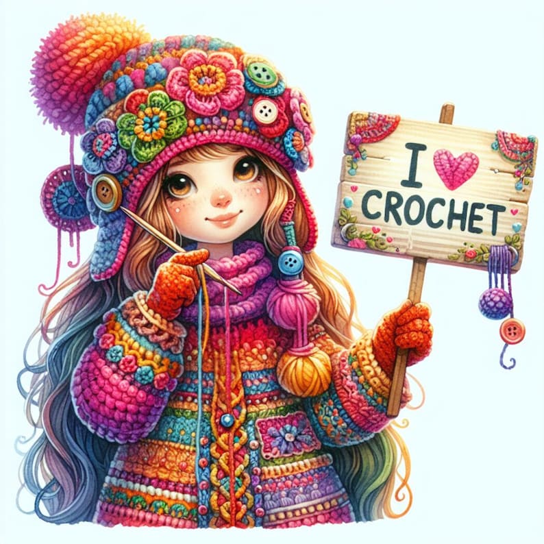 I Love Crochet Clipart - 2o High Quality Jpgs - Digital Download - Card ...