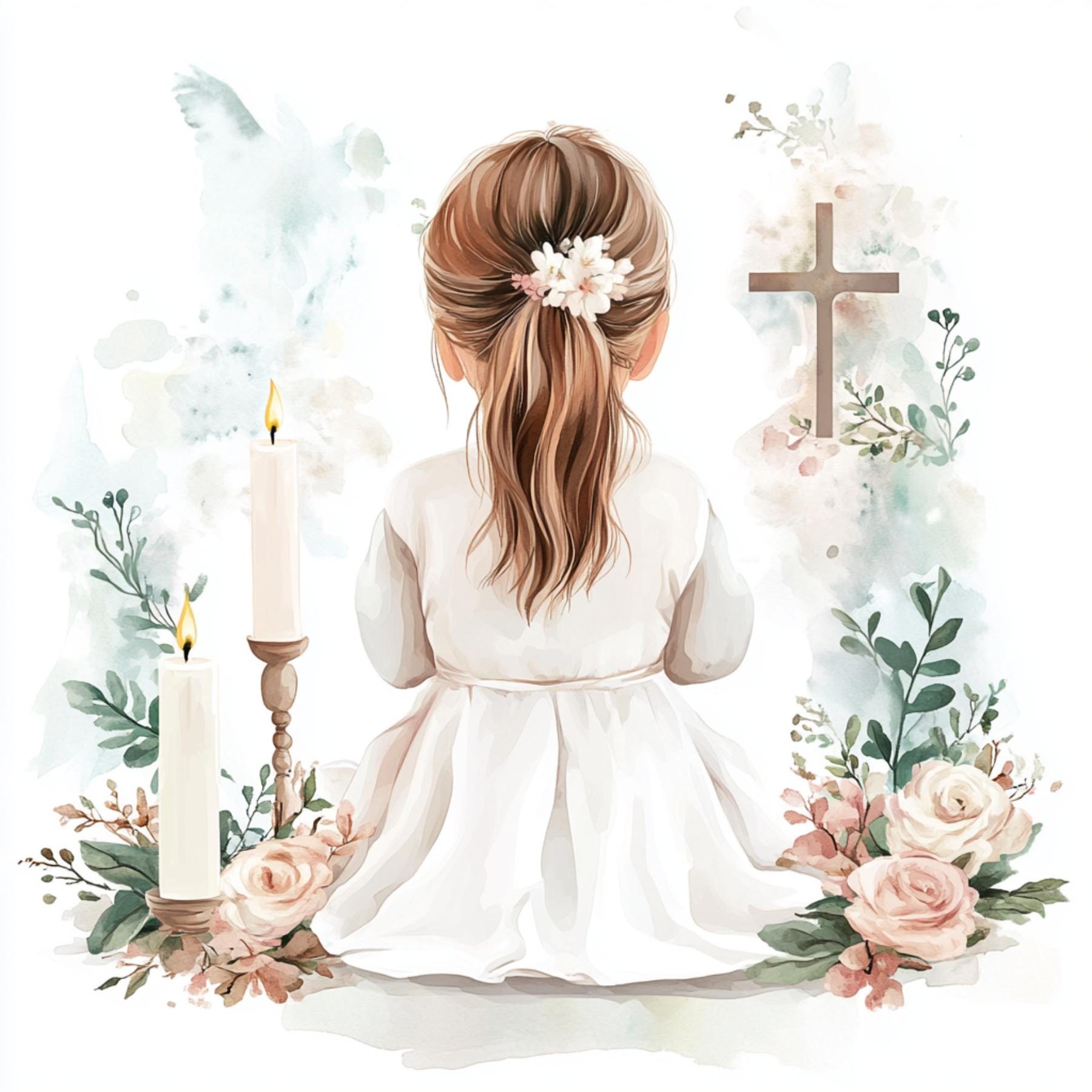 First Communion, Girl Praying, Bible Art, Faith Dress, Holy Cross ...