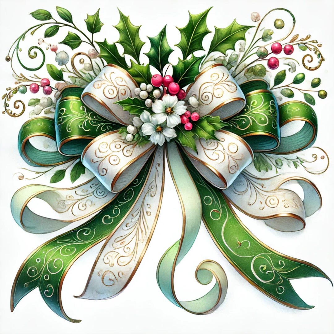 Christmas Bow Clipart, Festive Ribbon Jpg, Watercolor Holiday Bow ...