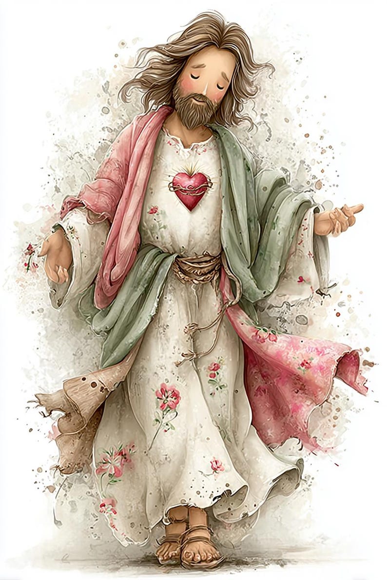 Gentle Savior CLIPART, Whimsical Jesus Figure With Bunny, Soft Pastel ...