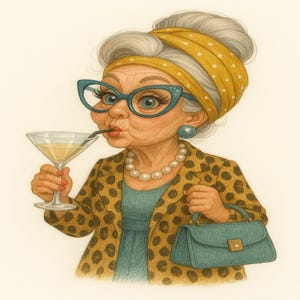 Boozy Grandma, Glam Grandma Art, Chic Elder Lady, Vintage Cartoon ...