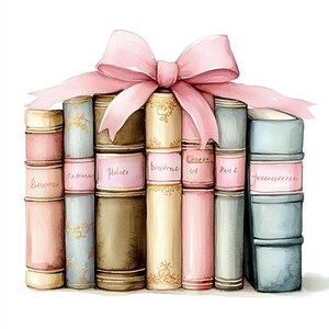 Book Love, Pink Book Stack, Pastel Book Clipart, Girly Book Decor, Book ...