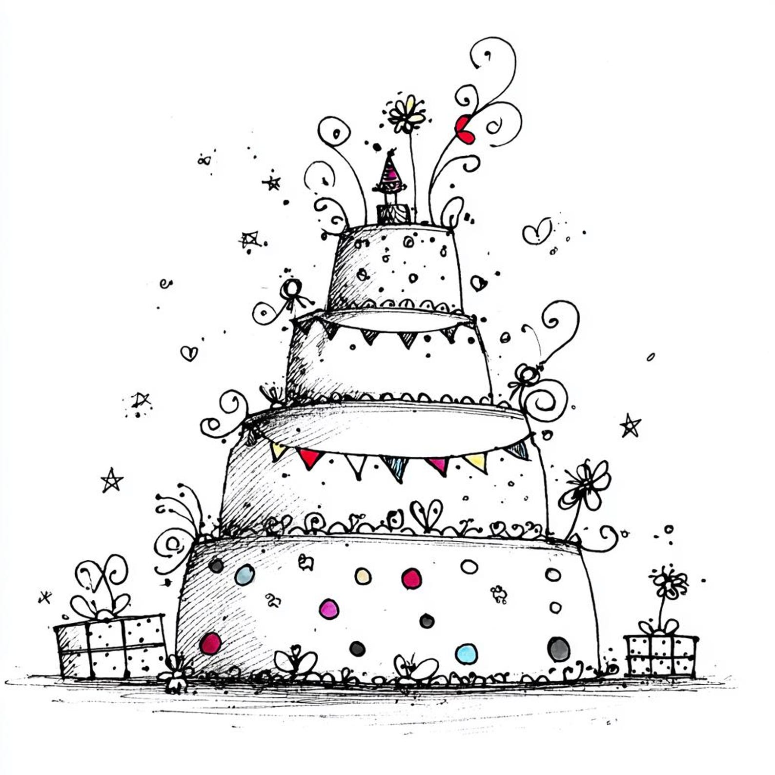Birthday Cake, Party Balloons, Cute Doodles, Birthday Gifts, Scribble ...