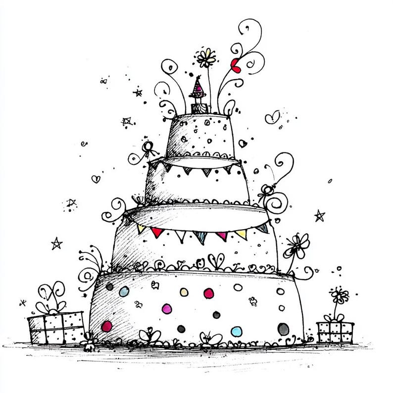 Birthday Cake, Party Balloons, Cute Doodles, Birthday Gifts, Scribble ...