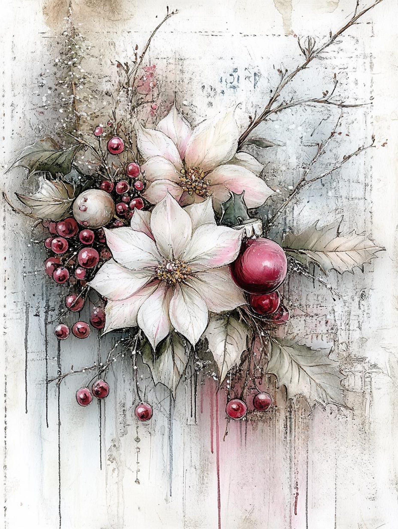 Winter Whispers – Vintage Christmas Botanicals With Soft Watercolor ...