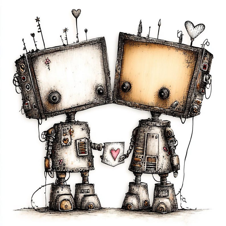 Robot Love Clipart, Digital Valentine Robots, Heart Card Exchange Art ...