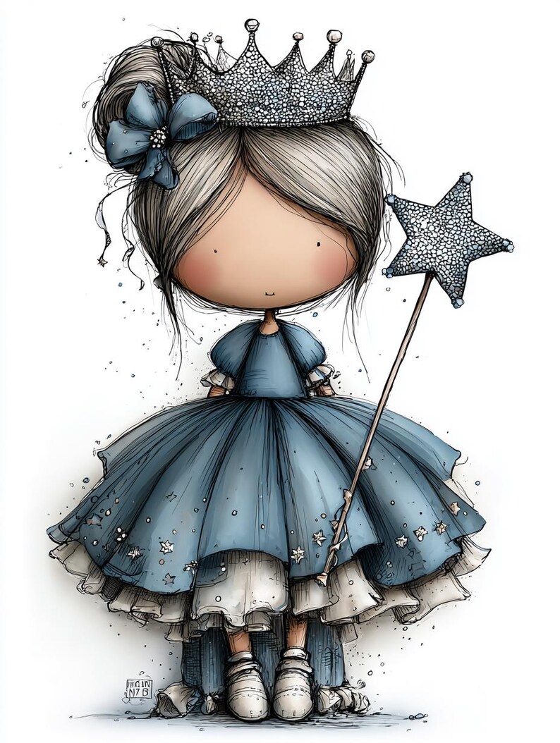 The Blue Princess – Whimsical Fairy Tale Girl With Sparkling Crown and ...