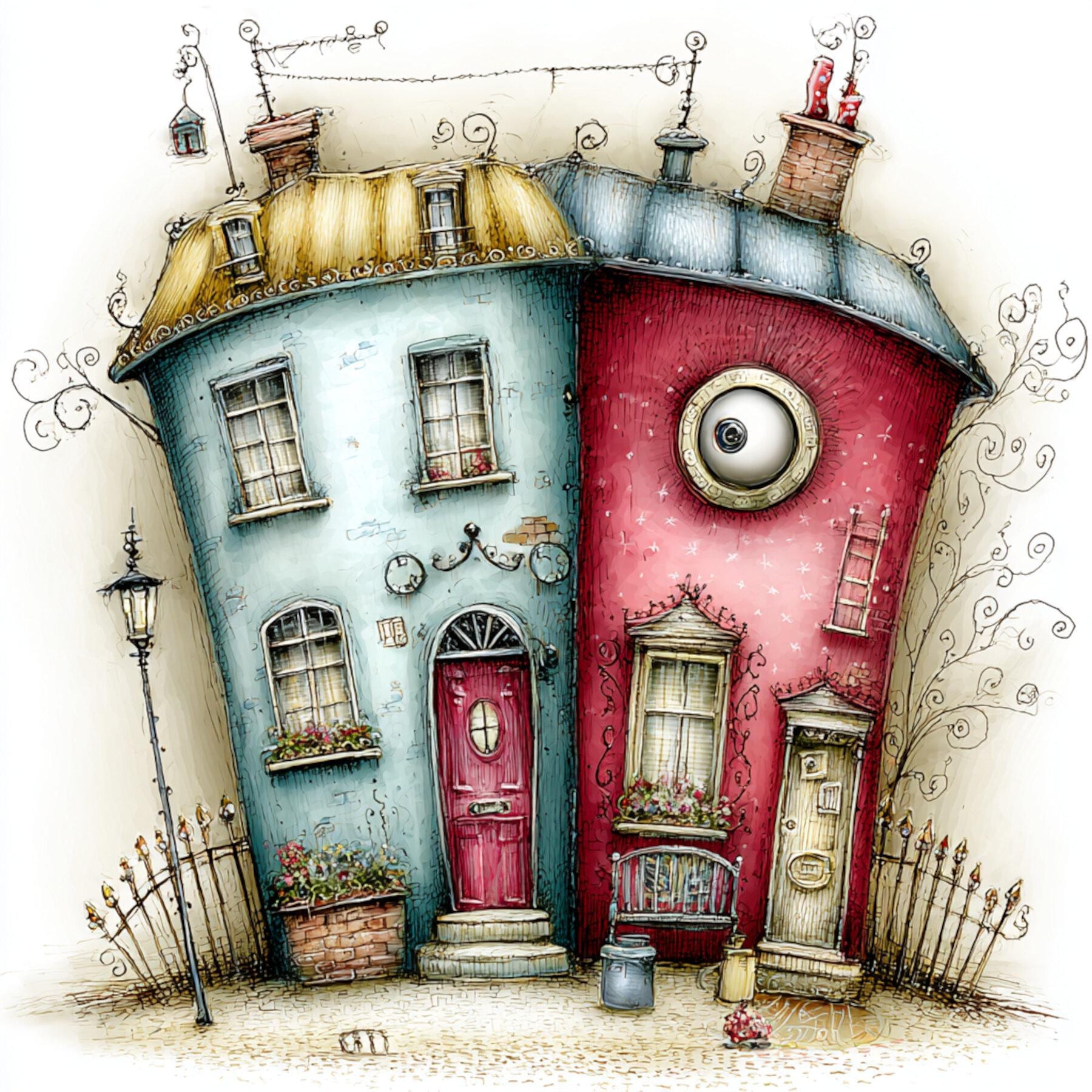 Wonky Houses CLIPART, Whimsical Storybook Cottage Set, Fantasy Home ...