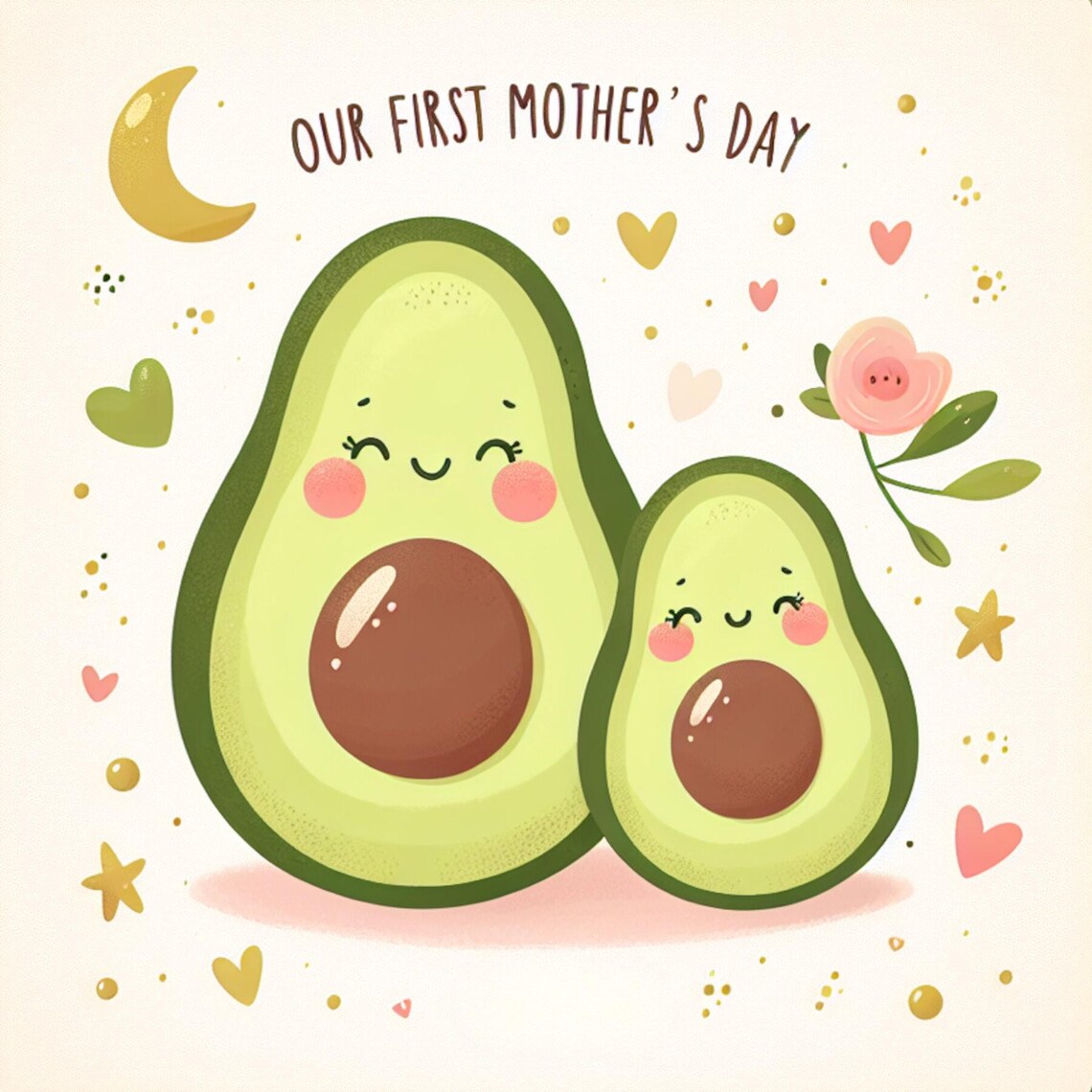 Our First Mother’s Day CLIPART, Kawaii Avocado Mum and Baby ...