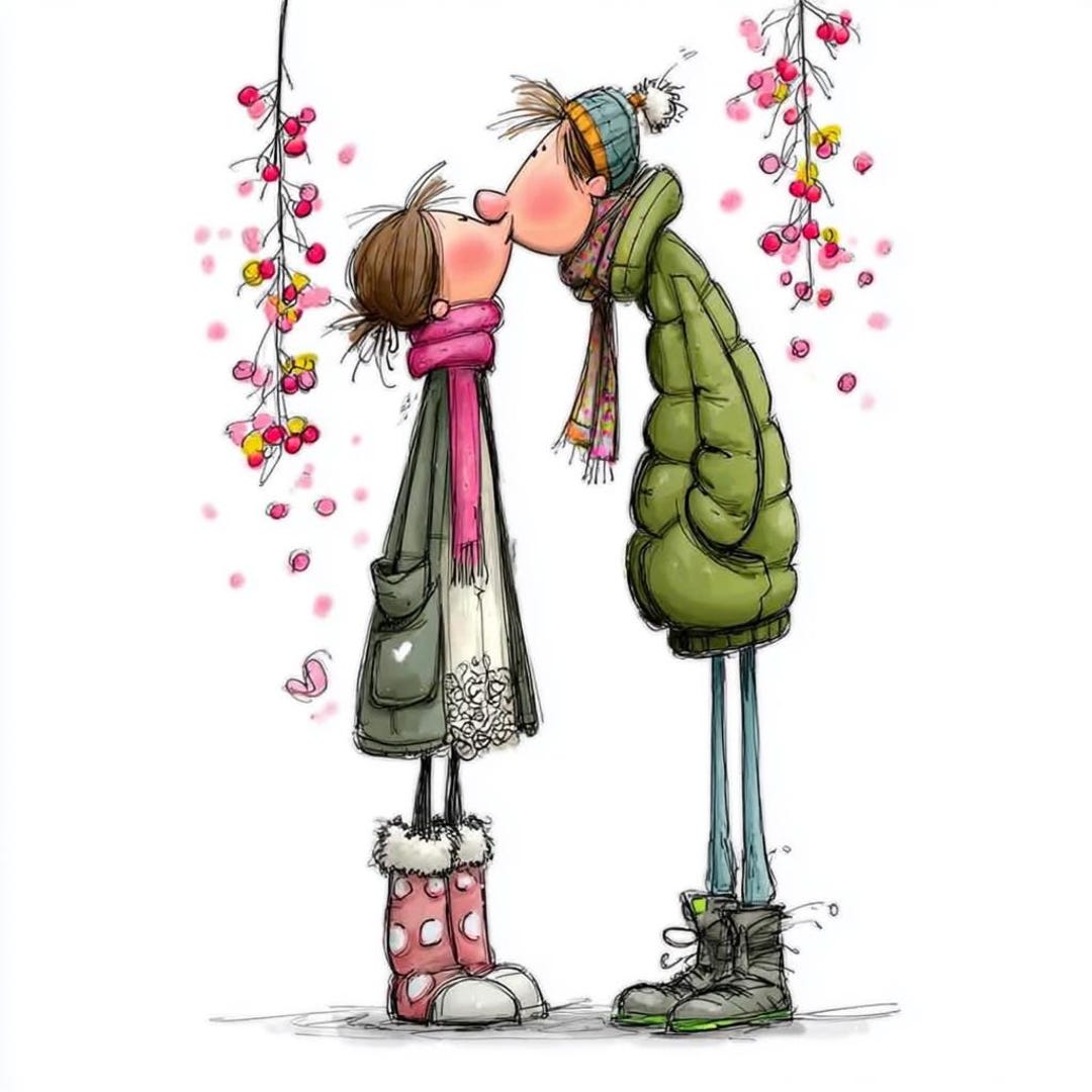 Mistletoe Kiss, Holiday Couple, Winter Romance, Xmas Love, Festive Kiss ...