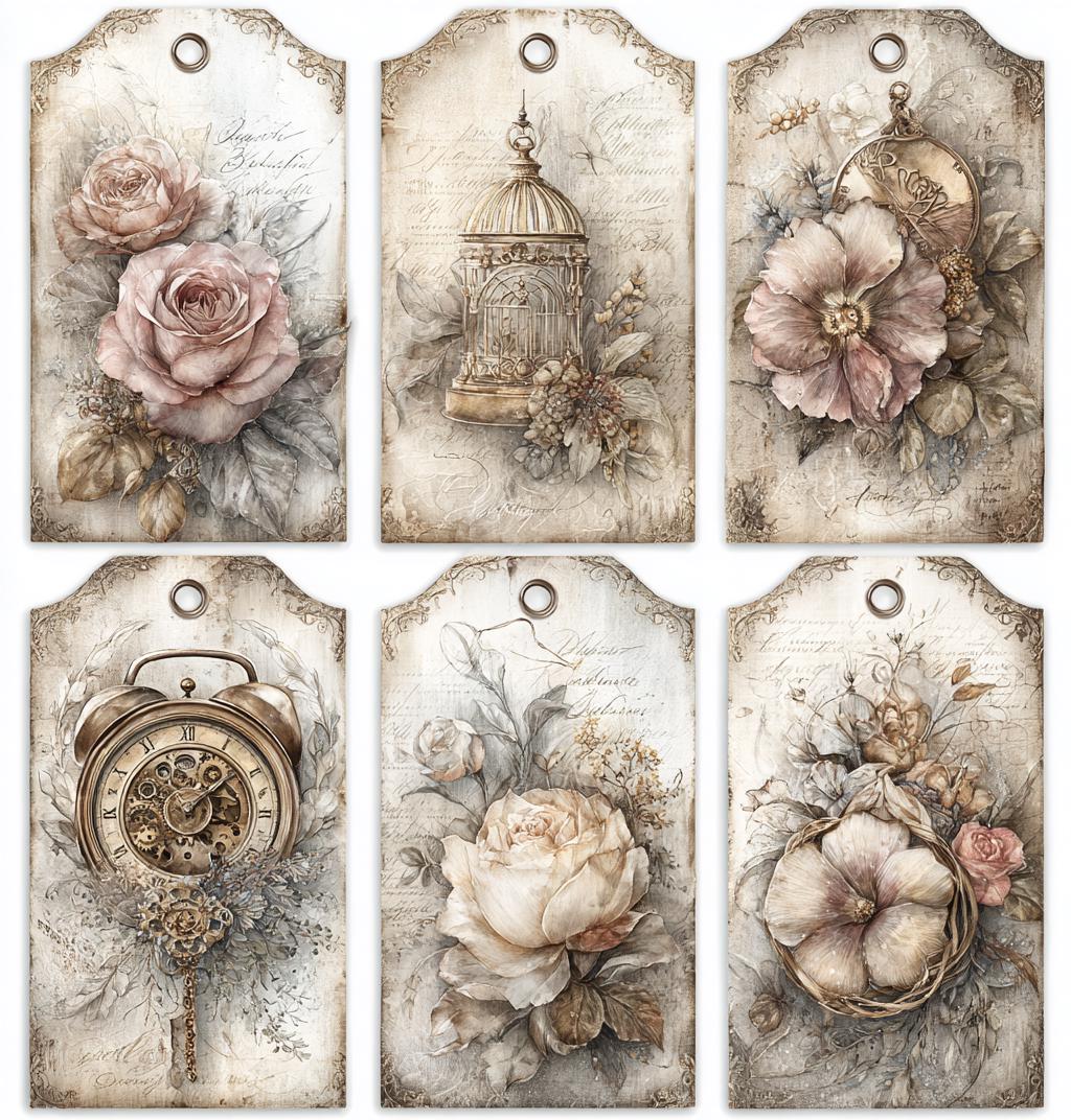 Vintage Floral Tags CLIPART, Antique Flower Ephemera, Botanical Gift ...