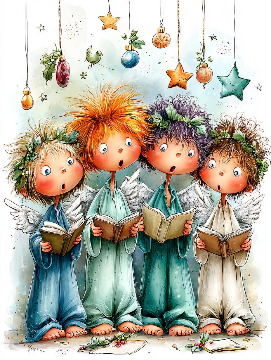 Christmas Choir, Singing Angels, Caroling Art, Festive Decor, Holiday ...