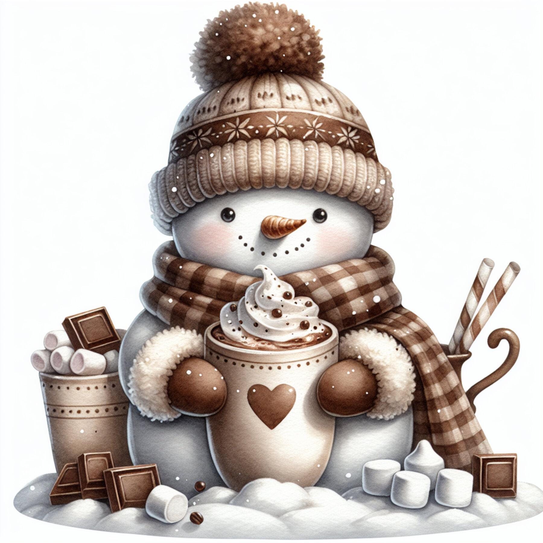 10 Hot Chocolate Snowmen, Snowman Clipart, Hot Chocolate, Marshmallows ...