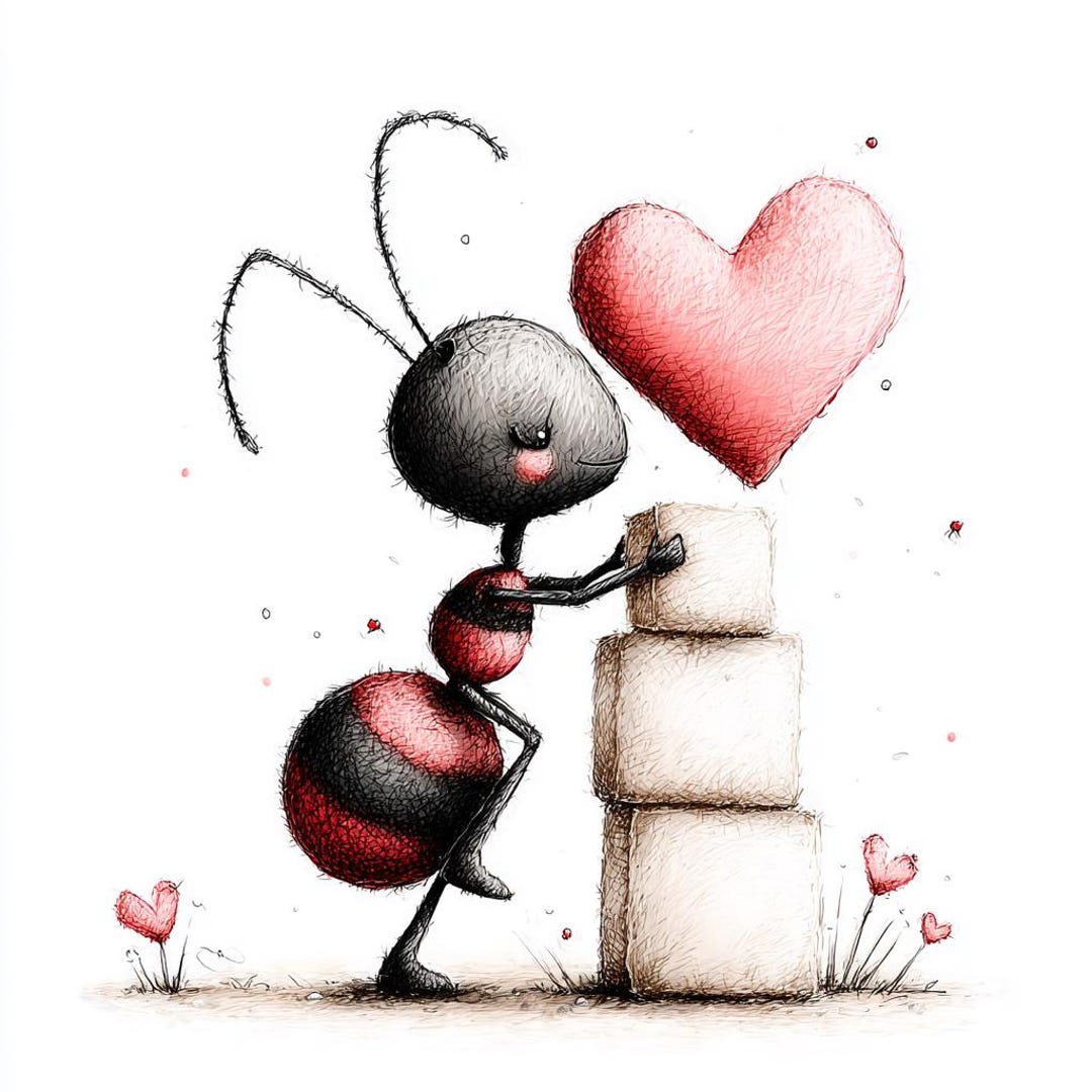 Heart Carrying Ant CLIPART, Romantic Love Bug Illustration, Whimsical ...
