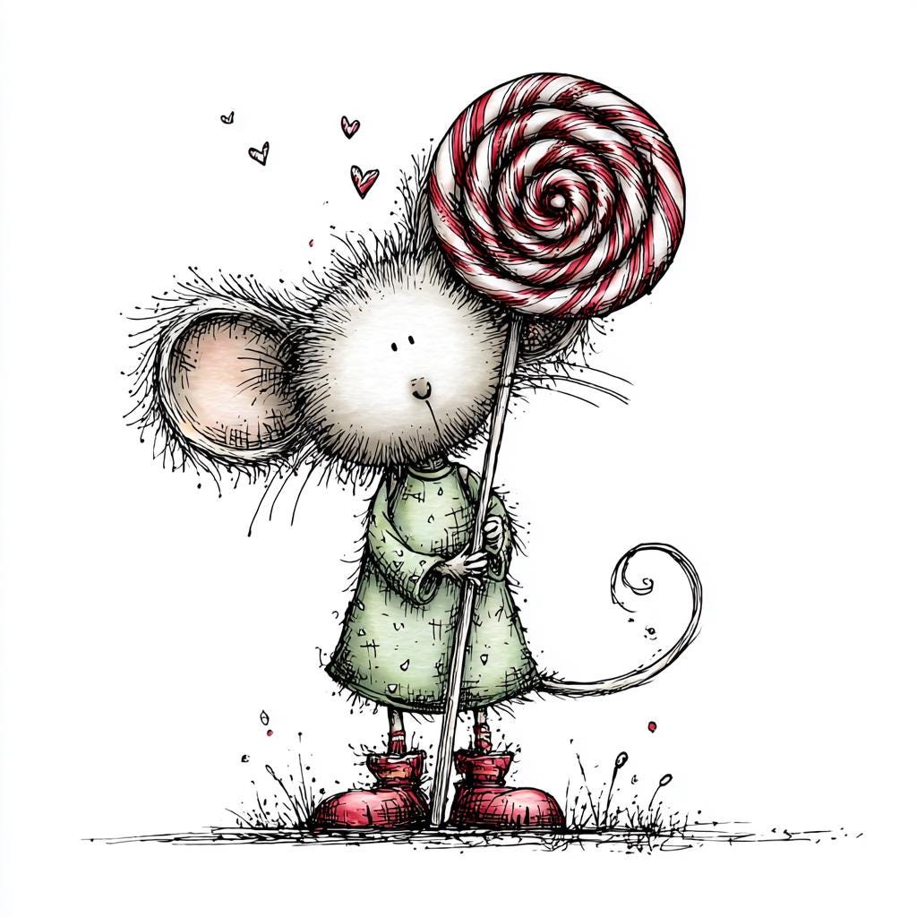 Christmas Mouse Clipart, Cute Mouse With Candy Lollipop, Holiday Sweets ...