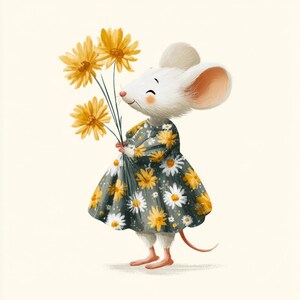 Daisy Mouse, Cute Mouse Art, Floral Mouse, Mouse With Flower, Daisy ...