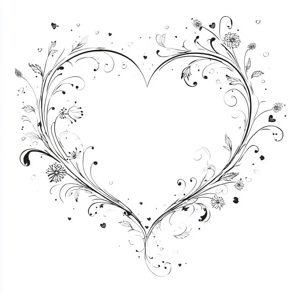 Valentine Heart Frame CLIPART, Black and White Floral Hearts ...