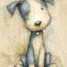 Cute Dog Art, Denim Puppy, Sad Dog Print, Rustic Pet, Blue Jacket ...
