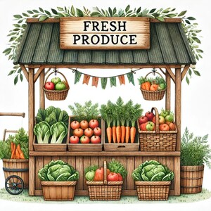 Farm Stand Clipart, Fresh Produce Art, Market Stall, Vegetable Shop ...