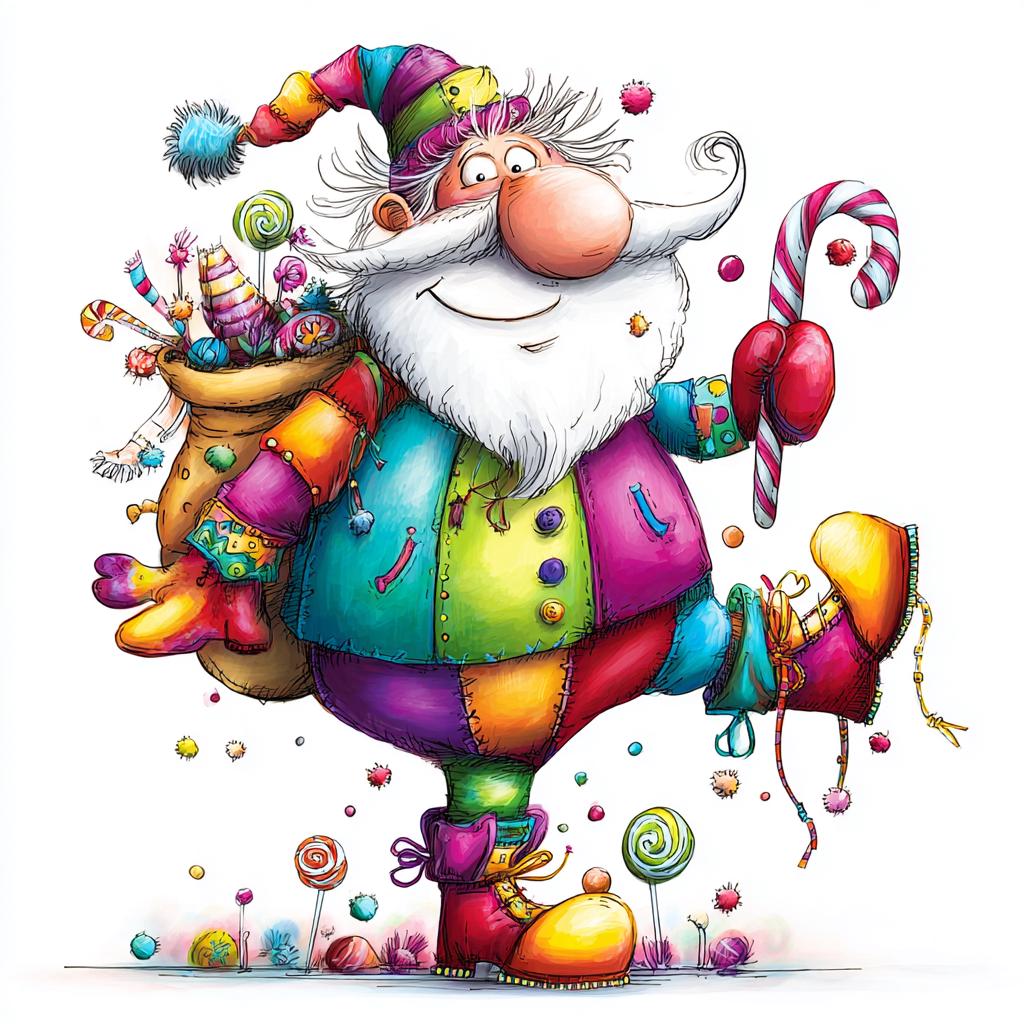 Rainbow Santa, Cute Santa Art, Whimsical Claus, Xmas Patchwork, Bright ...