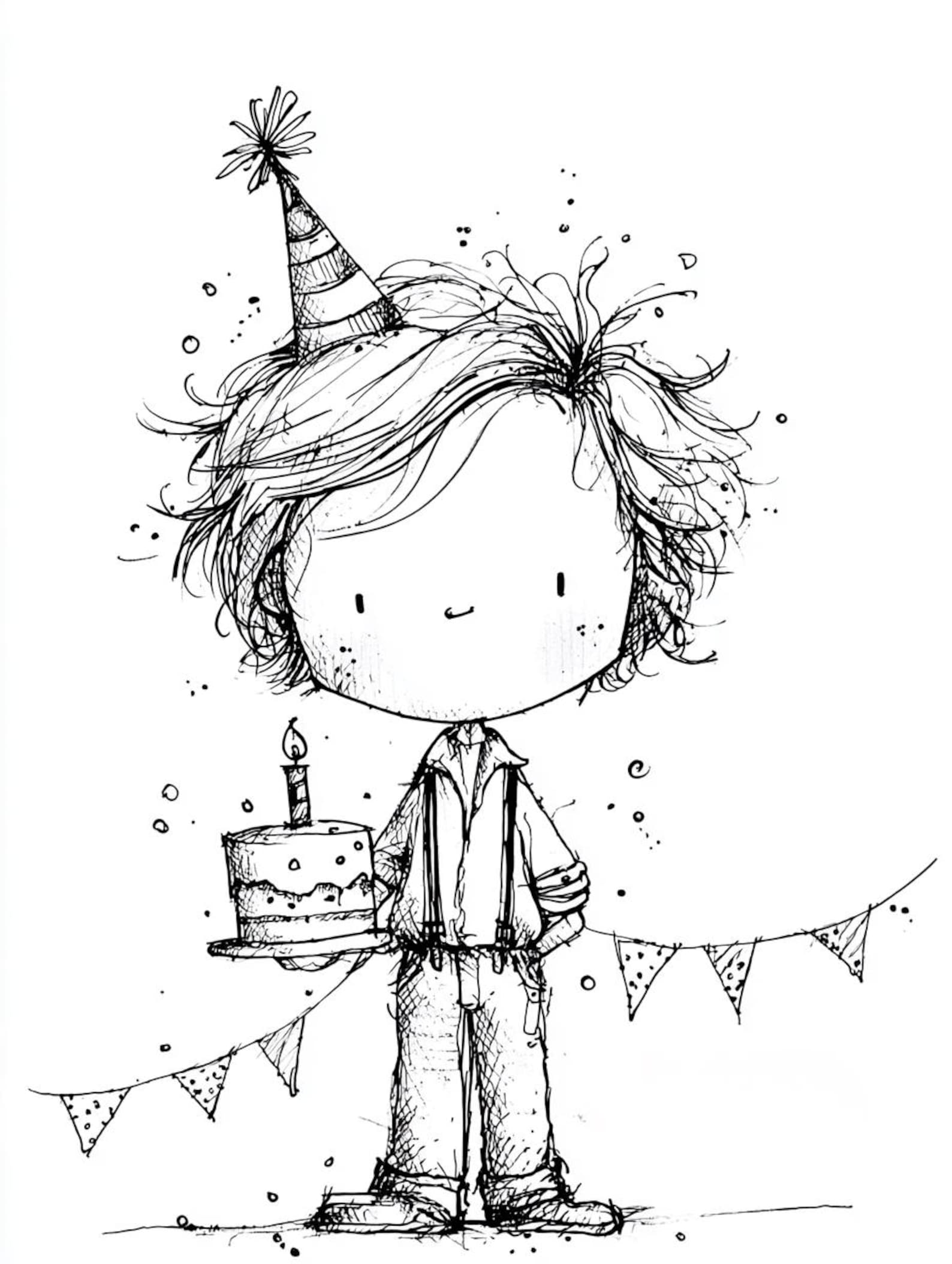 Birthday Boy CLIPART, Hand Drawn Ink Sketch Children, Whimsical ...