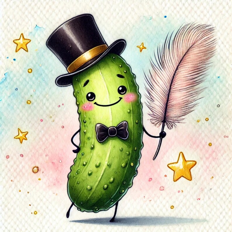 Whimsical Pickle, Humorous Food, Funny Pickle, Whimsical Clipart, Funny ...