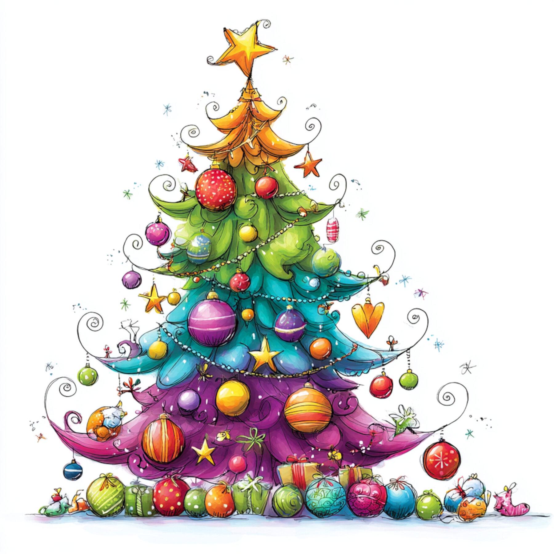 Rainbow Tree, Xmas Clipart, Bright Holiday, Color Tree Art, Festive ...